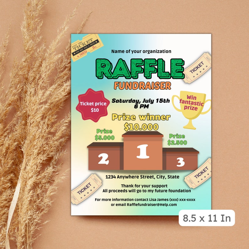 Raffle Fundraiser Flyer Cash Raffle Flyer Pto Pta Donation Volunteers ...