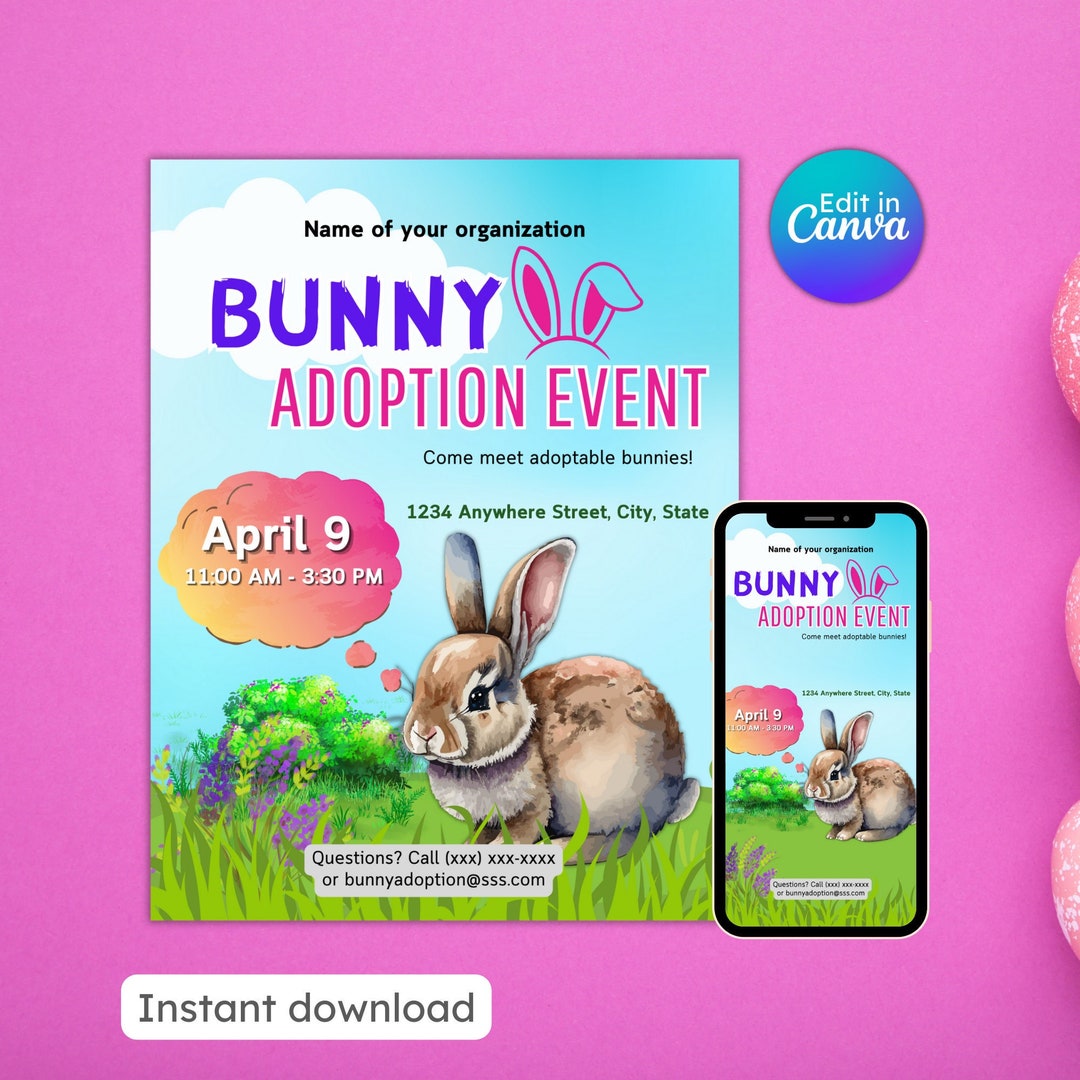 Bunny Adoption Event Flyer Rabbit Adoption Animal Rescue Pet Adoption ...