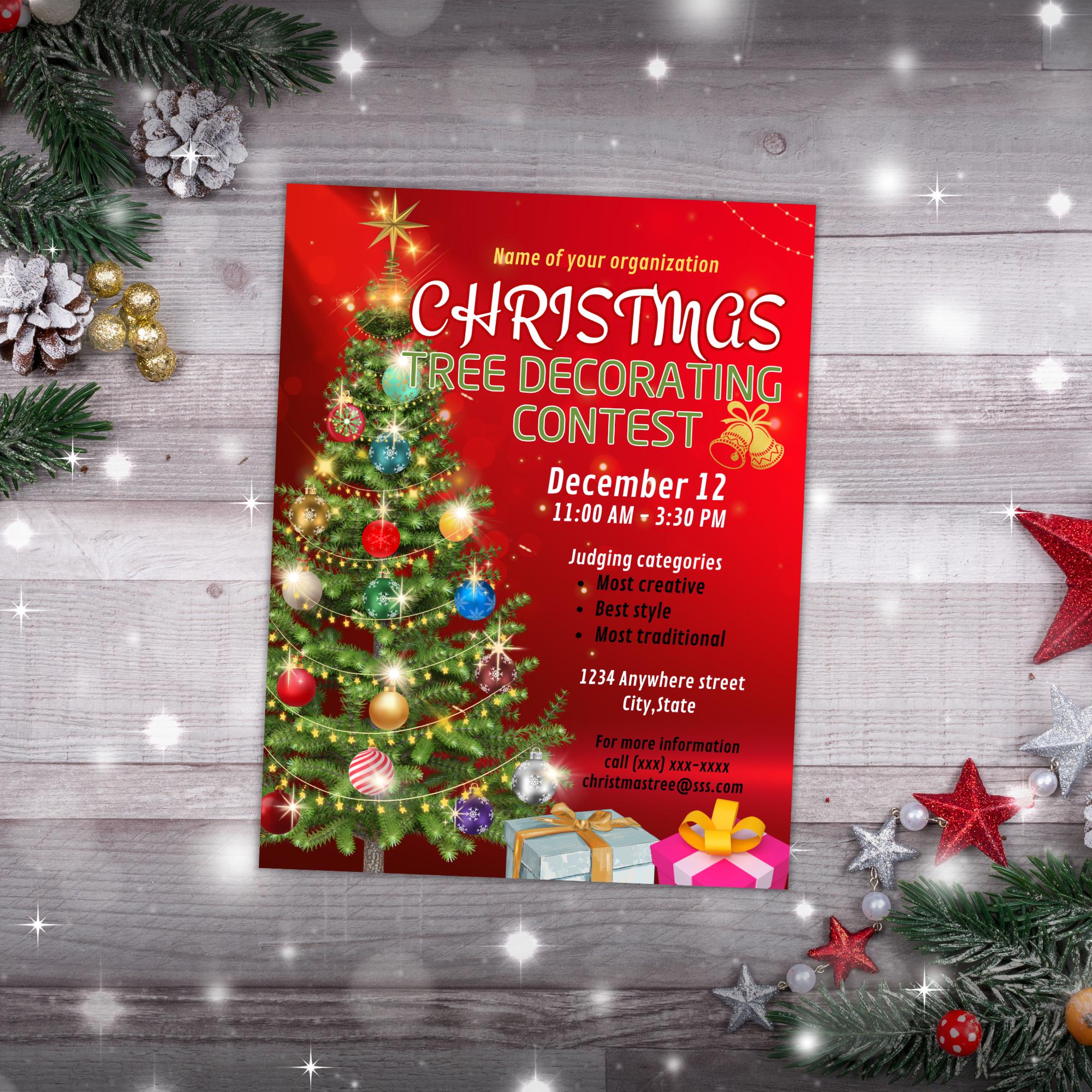 Christmas Tree Decorating Contest Flyer, Holiday Contest, Decorated ...