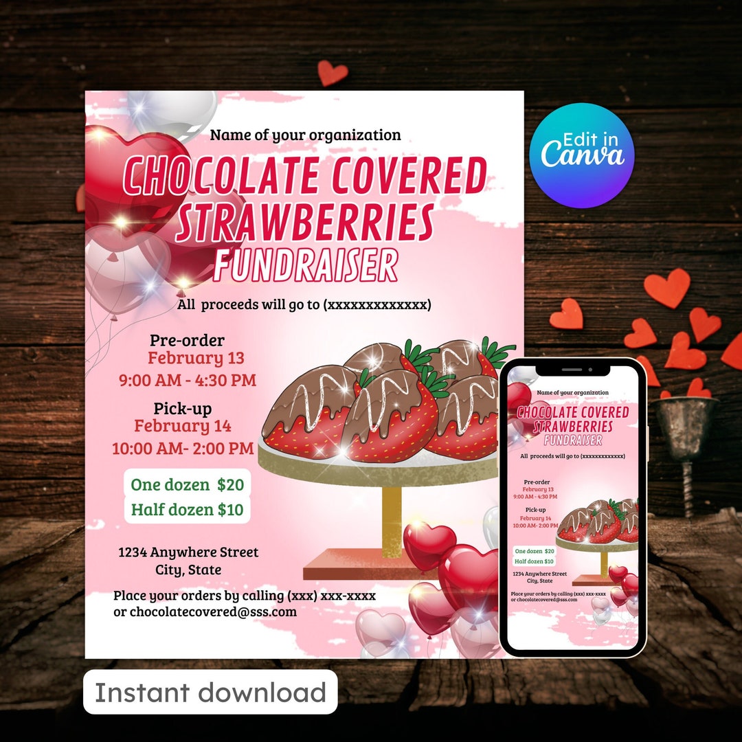 Chocolate Covered Strawberries Fundraiser Flyer, Charity Nonprofit ...