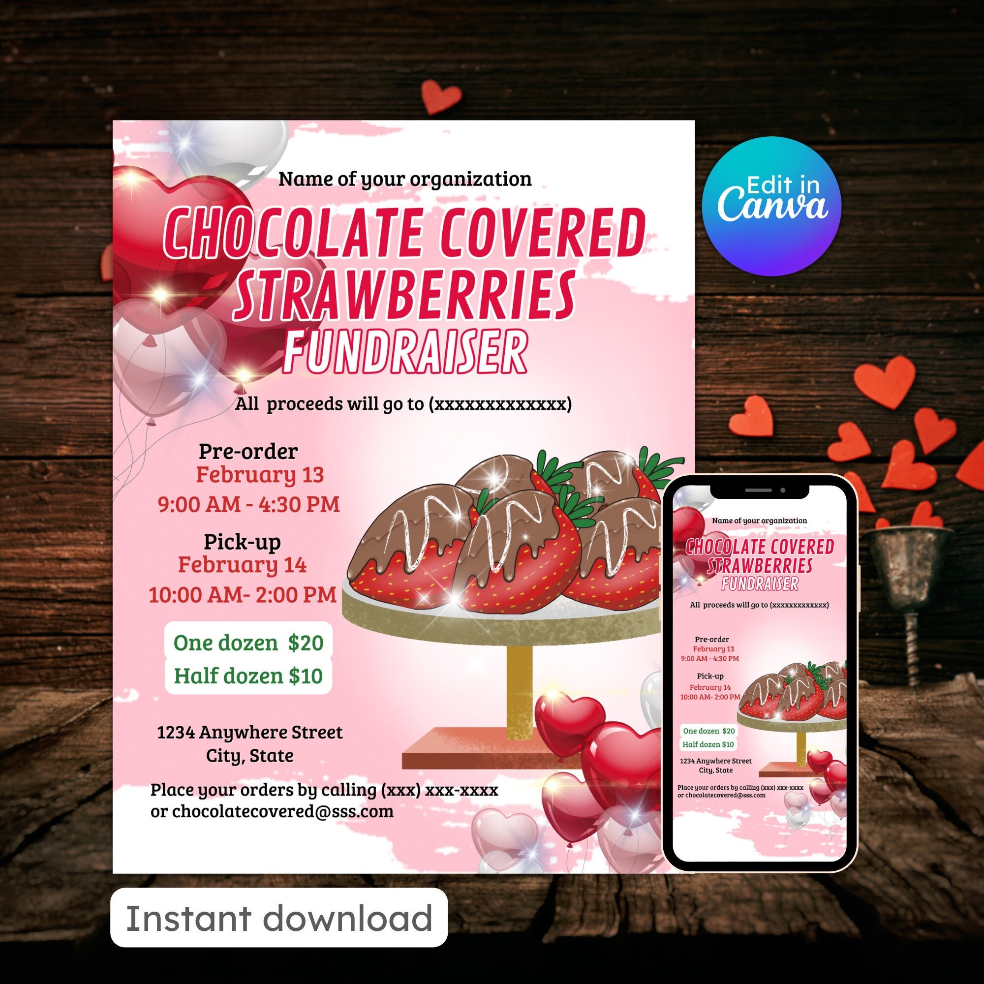 Chocolate Covered Strawberries Fundraiser Flyer, Charity Nonprofit ...