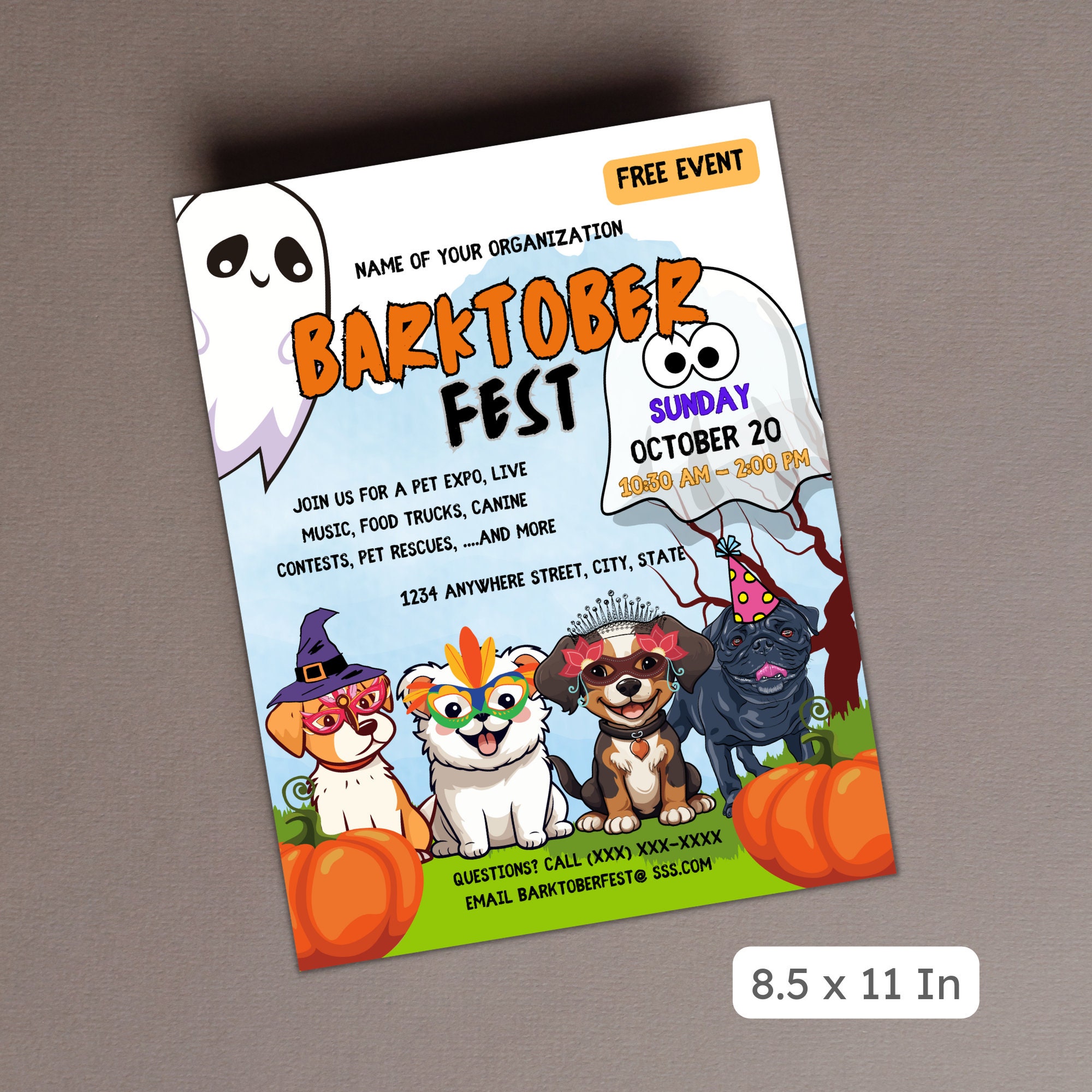 Barktober Fest Flyer Puppy Adoption Fall Fundraiser Halloween Benefit Event Neighborhood Party ...