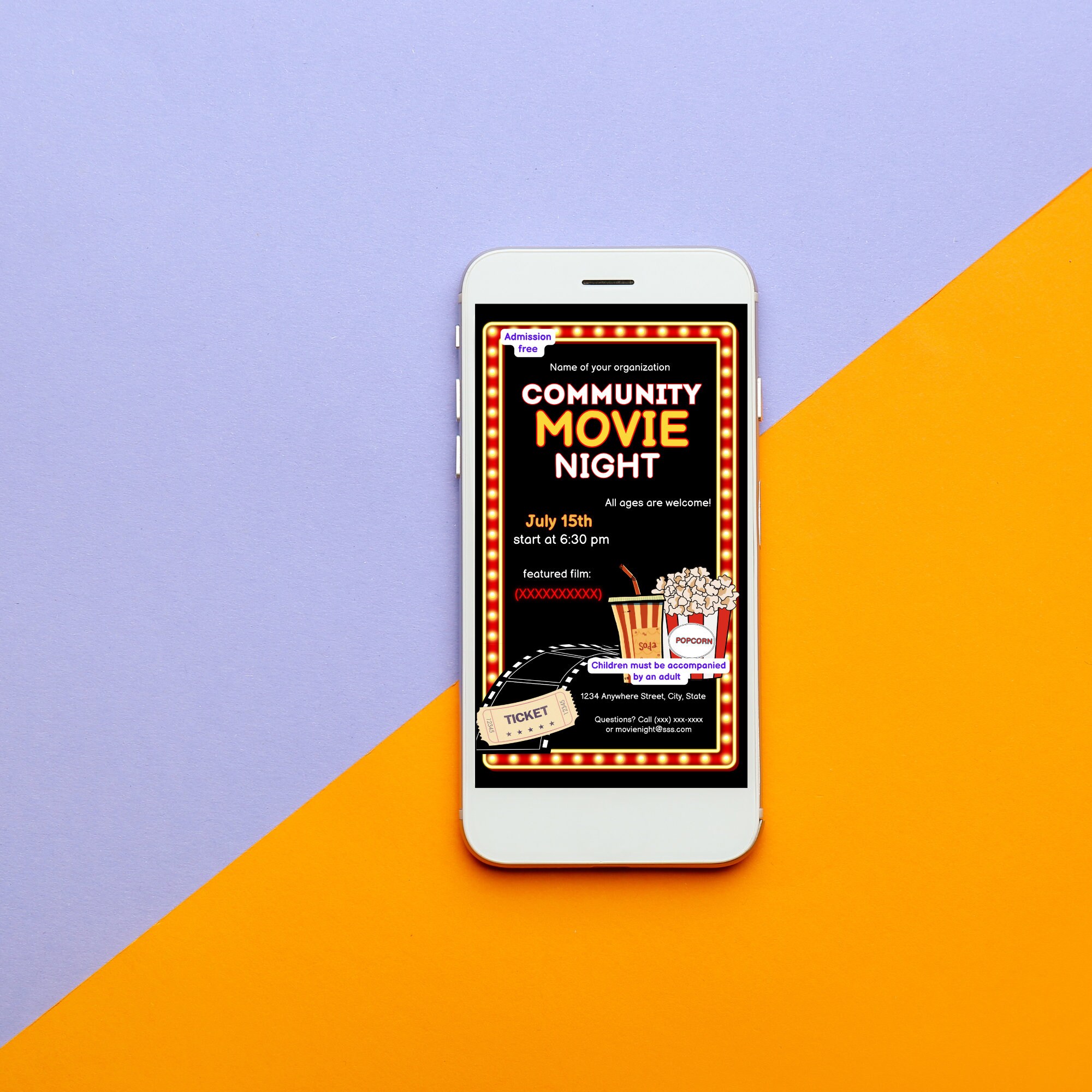 Community Movie Night Flyer, School Fundraiser, Cinema Film Invite ...