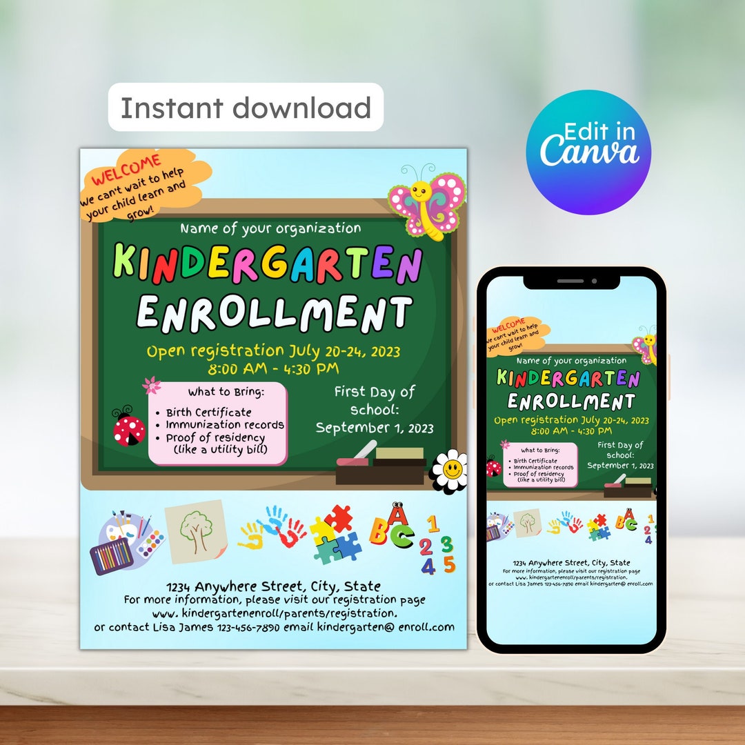 Kindergarten Enrollment Flyer Open Enrollment Pta Pto Flyer ...