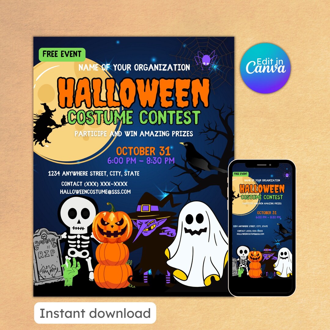 Halloween Costume Contest Flyer, Party Invitation, School Pto Pta, Kids ...