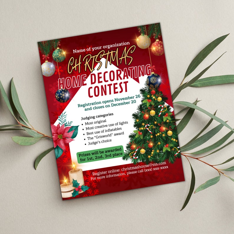 Christmas Home Decorating Contest Flyer, Holiday Invitation, School Pto ...