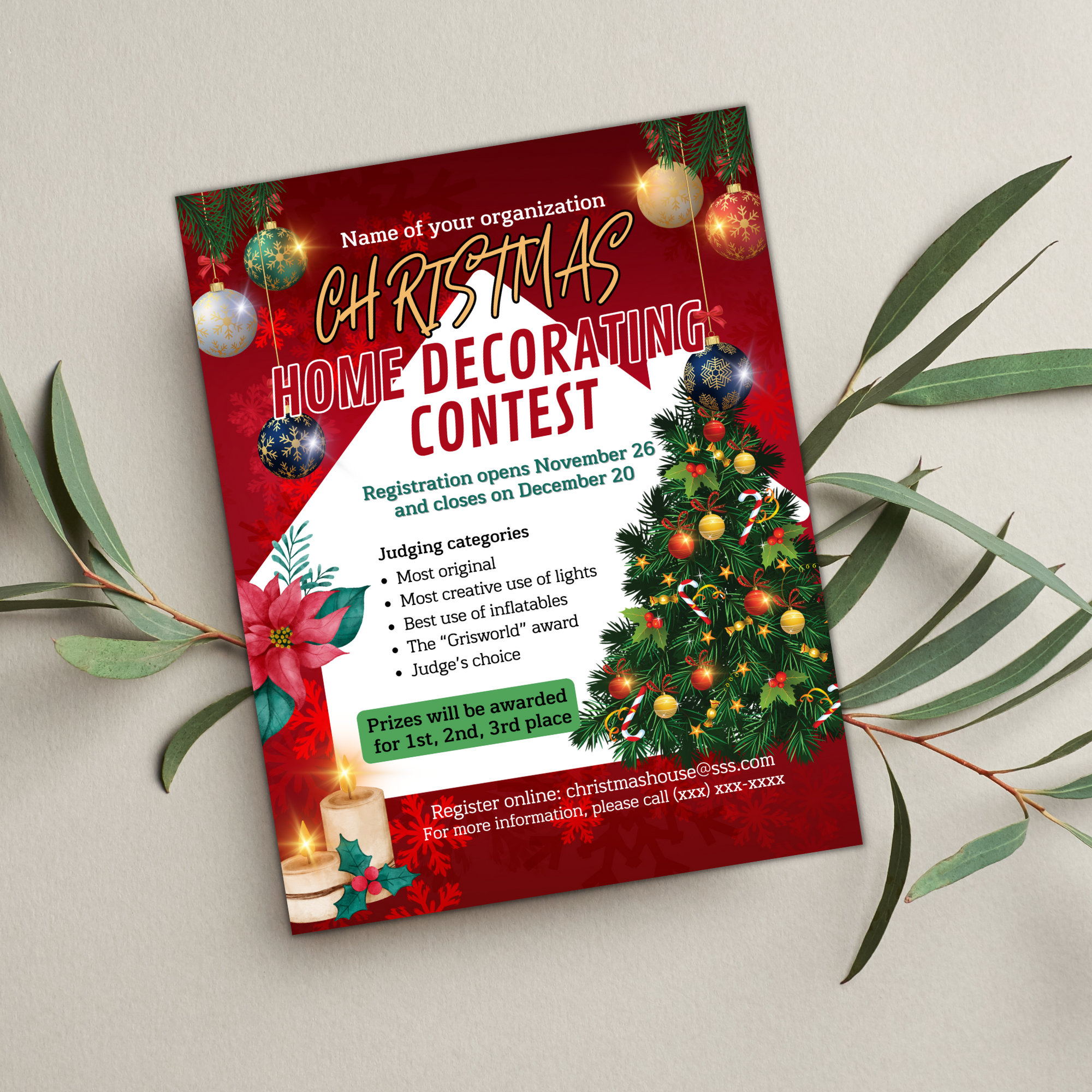 Christmas Home Decorating Contest Flyer, Holiday Invitation, School Pto ...