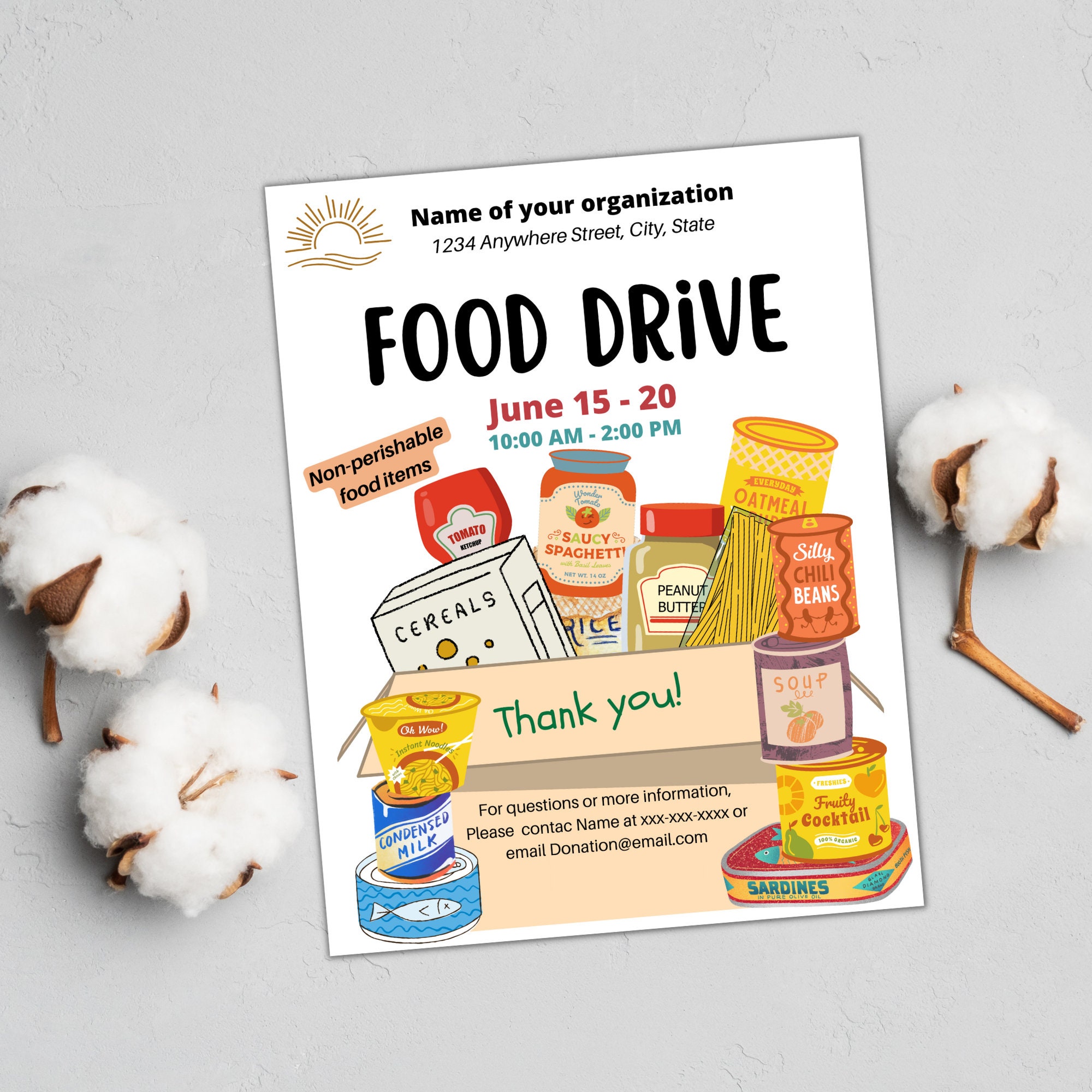 Editable Food Drive Flyer Church Fundraiser Canned Food Bank Flyer ...