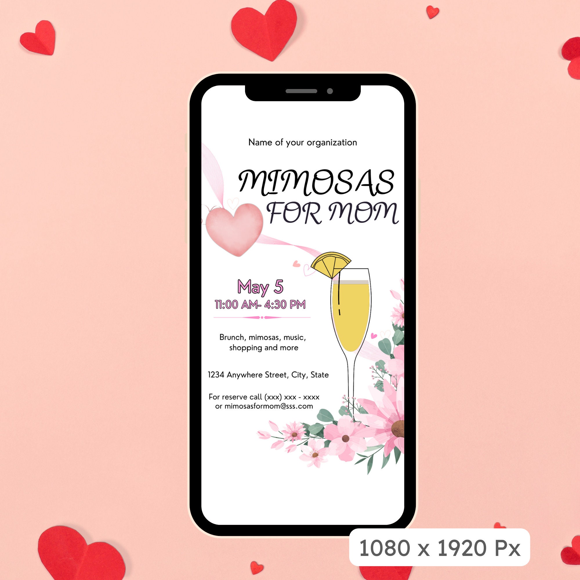 Mimosas for Mom Flyer, Mother's Day Brunch, Happy Mother's Day, Floral ...
