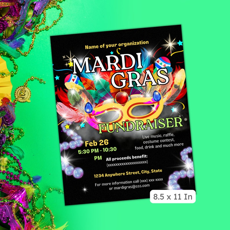 Mardi Gras Fundraiser Flyer Masquerade Ball Formal Gala Event School ...