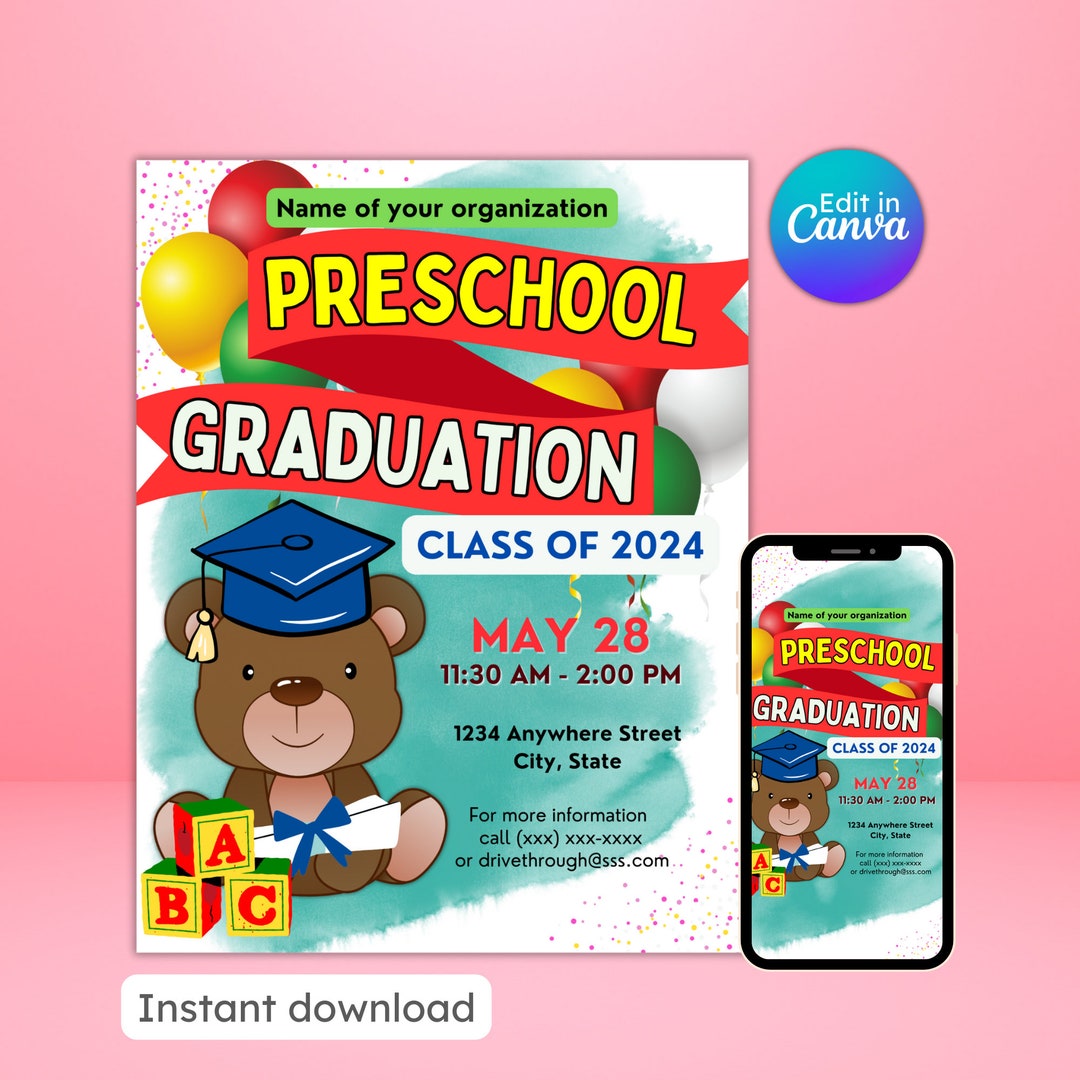 Preschool Graduation Flyer Kindergarten Grad Elementary School ...