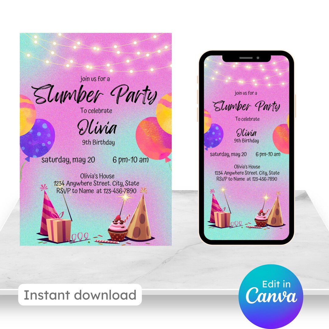 Editable Slumber Party Invitation Pajamas Party Slumber Party Etsy