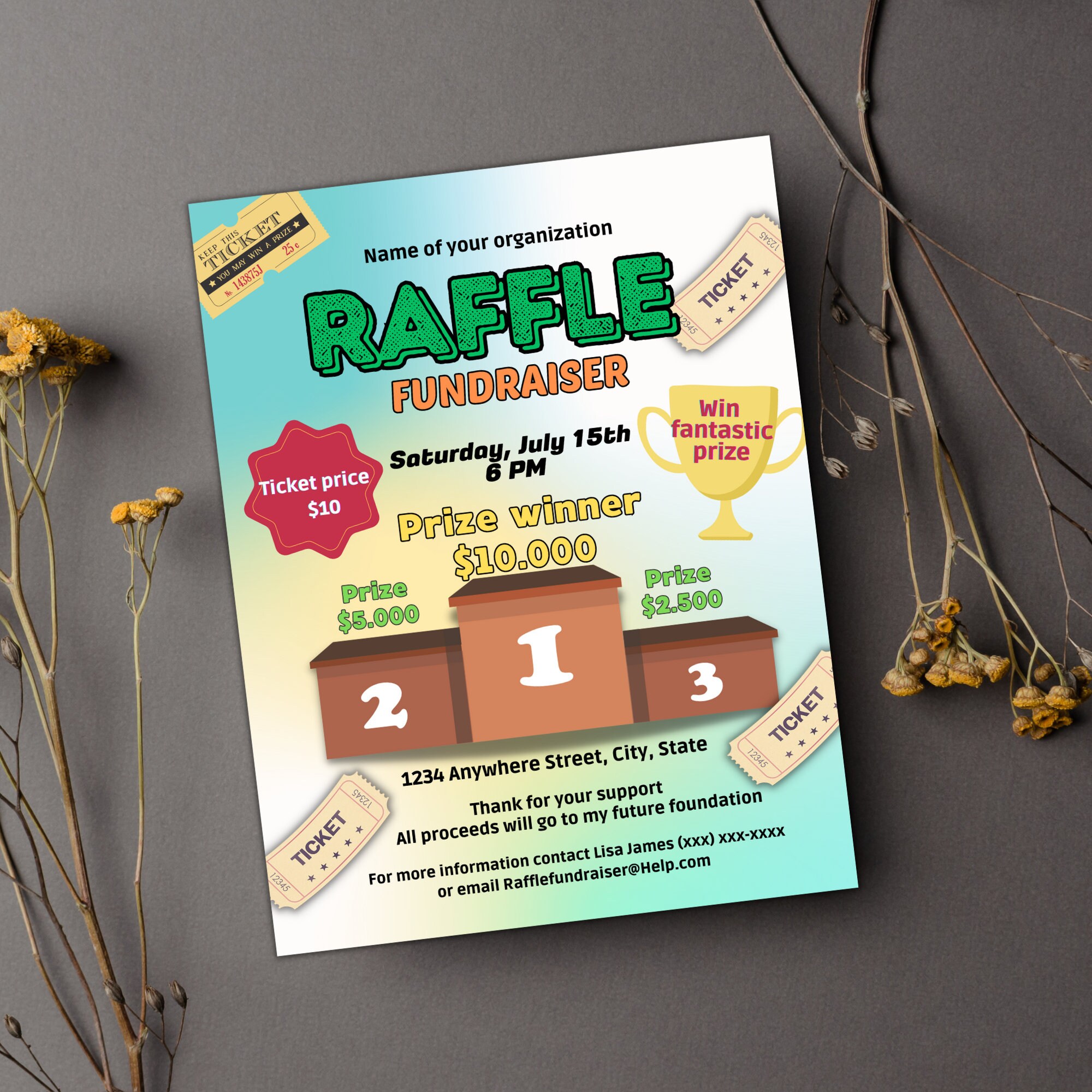 Raffle Fundraiser Flyer, Cash Raffle Flyer, Pto Pta Donation ...