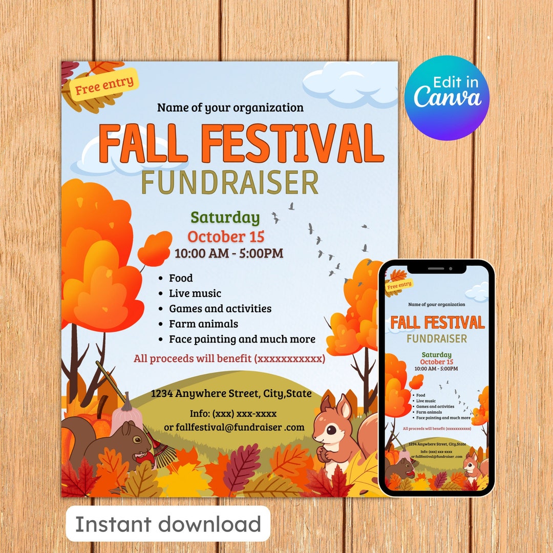 Fall Festival Fundraiser Flyer Autumn Invitation School Church Event ...