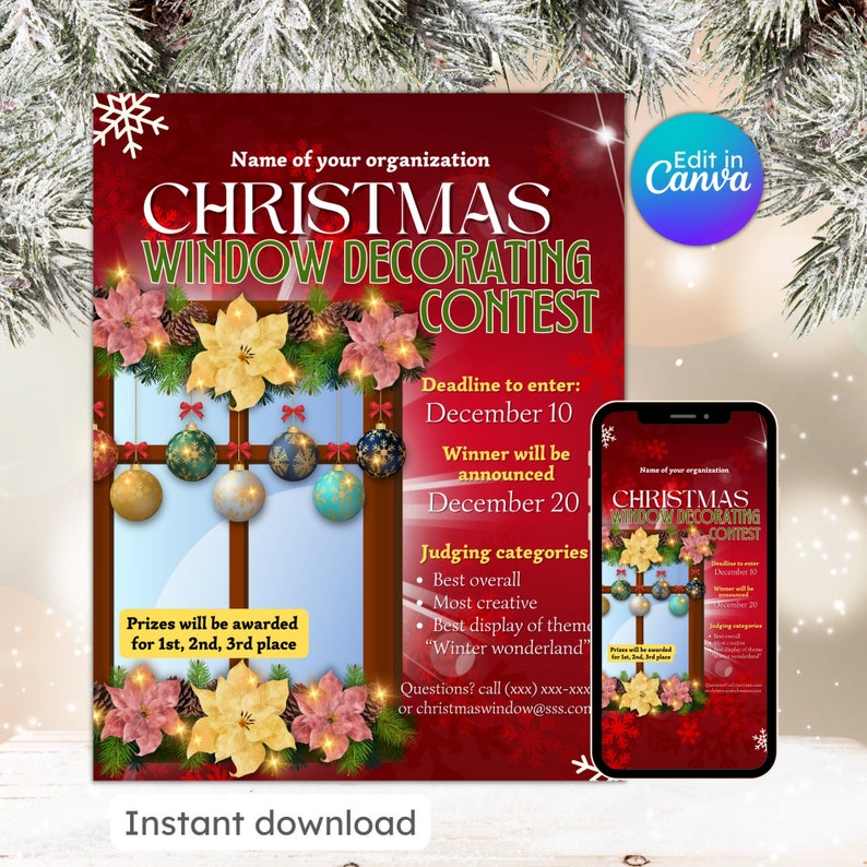 Christmas Window Decorating Contest Flyer, Holiday Invitation ...