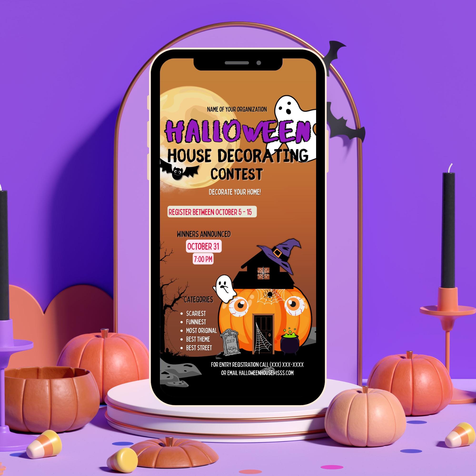Halloween House Decorating Contest Flyer, Haunted House, Costume Party ...
