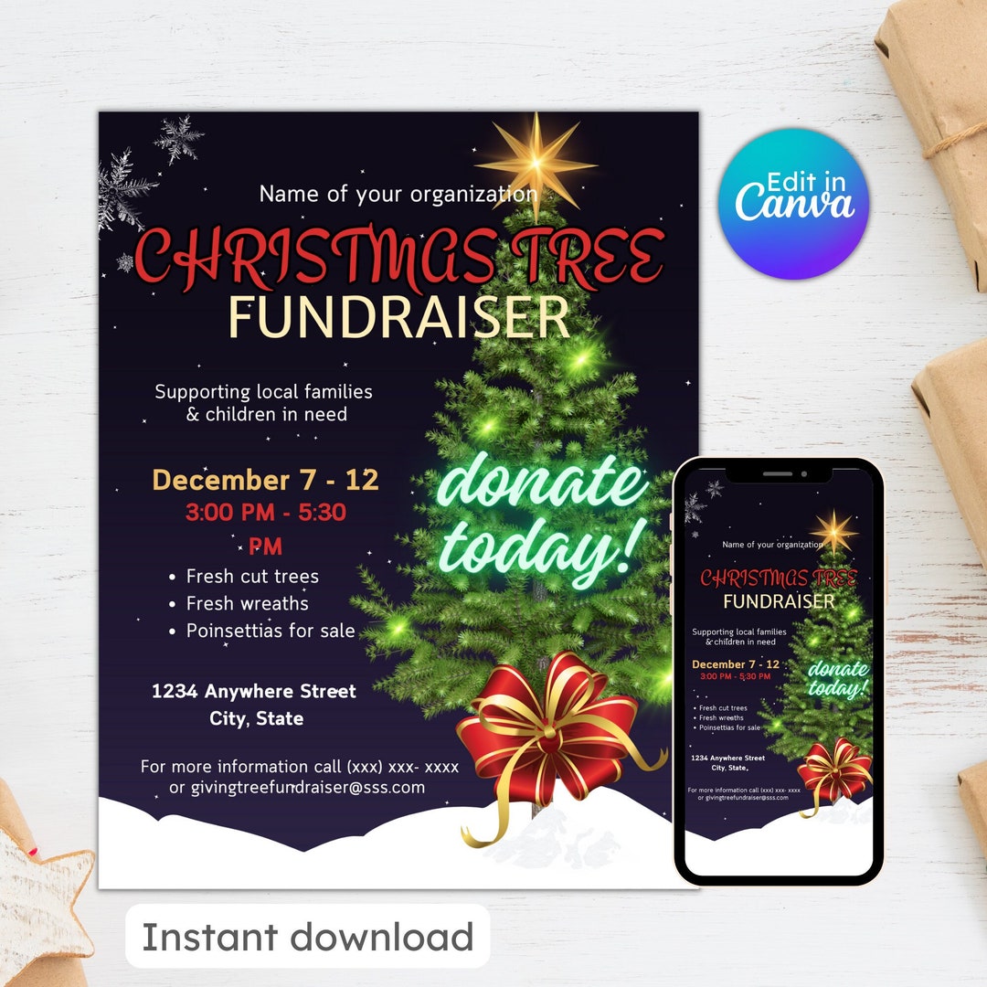 Christmas Tree Fundraiser Flyer Holiday Festival Community Xmas Invite ...
