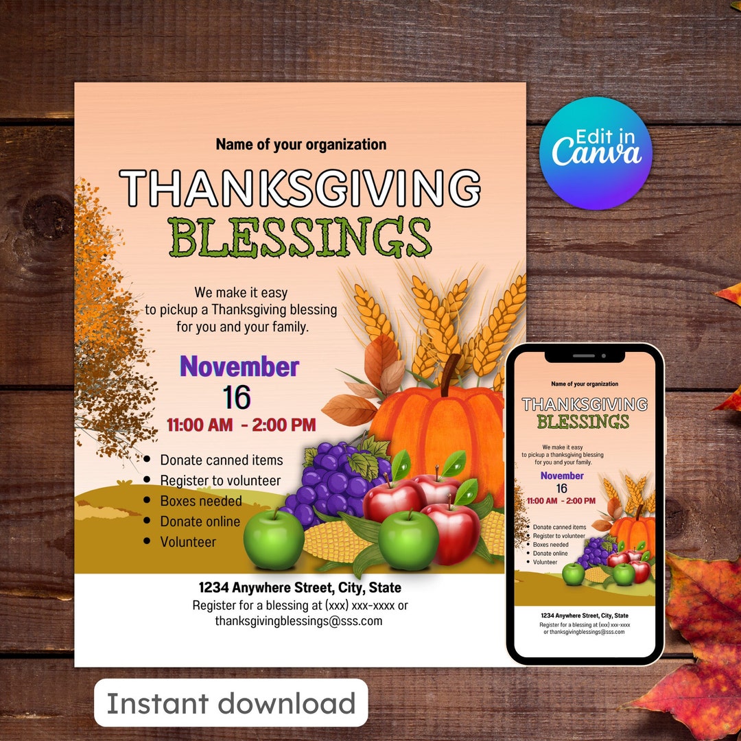 Thanksgiving Blessings Flyer, Grateful and Blessed, Giving Thanks, Fall ...