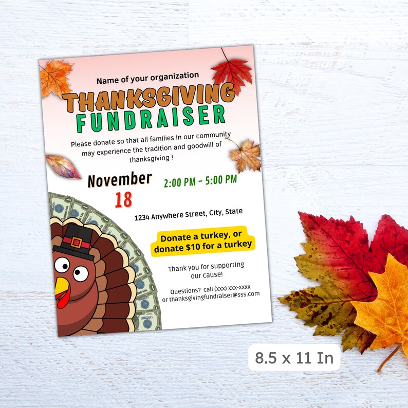 Thanksgiving Fundraiser Flyer, Charity Event, School Pto Pta, Gratitude ...
