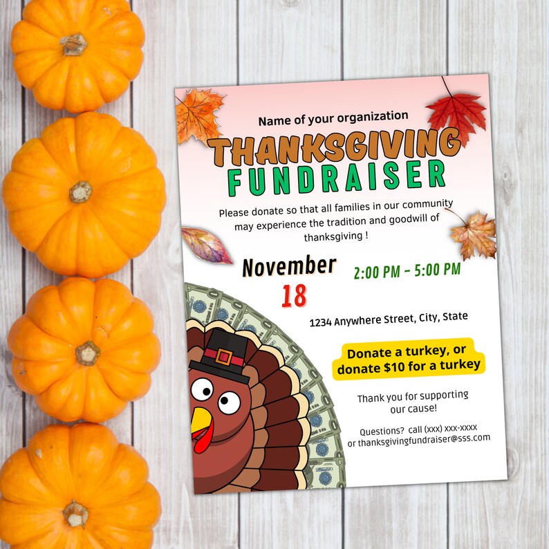 Thanksgiving Fundraiser Flyer, Charity Event, School Pto Pta, Gratitude ...