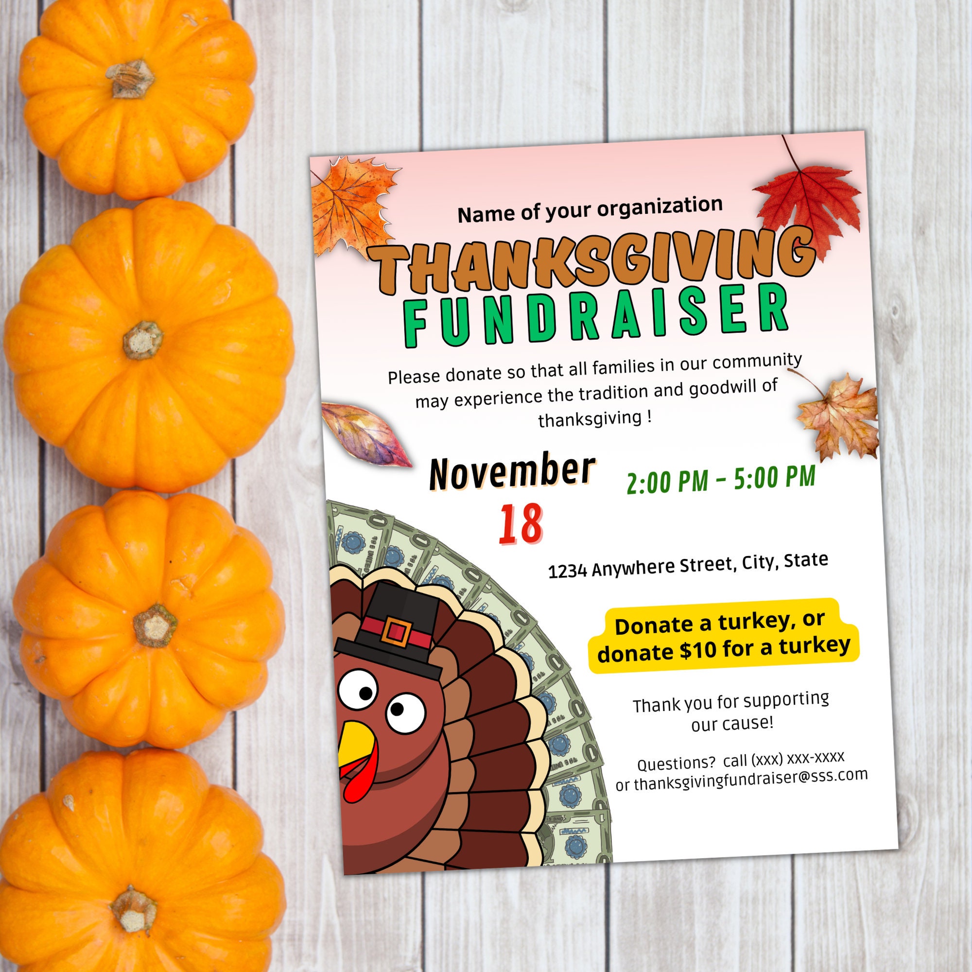 Thanksgiving Fundraiser Flyer, Charity Event, School Pto Pta, Gratitude ...
