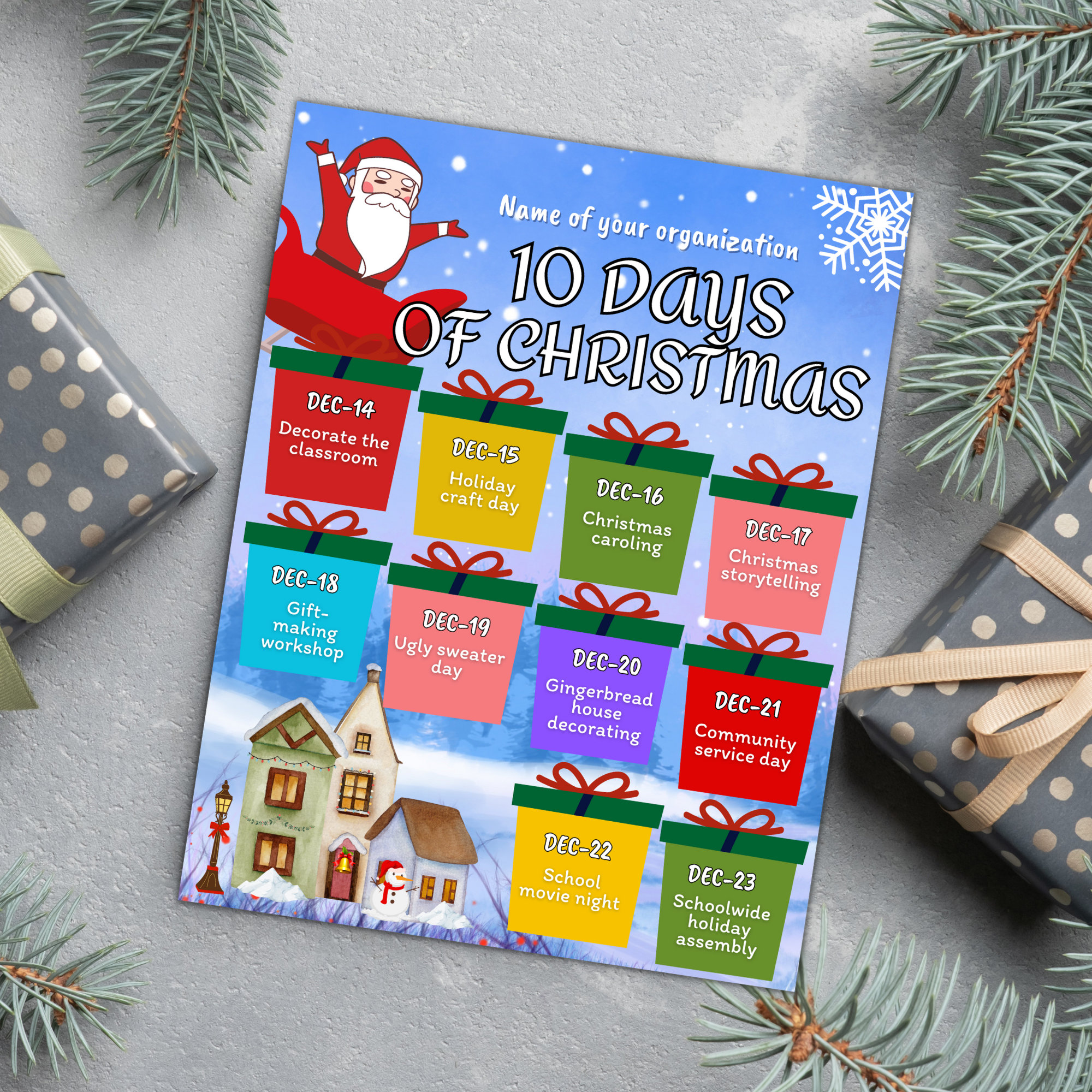 10 Days of Christmas Flyer, Xmas Countdown, Days Until Christmas, Santa Claus, Kids Advent ...