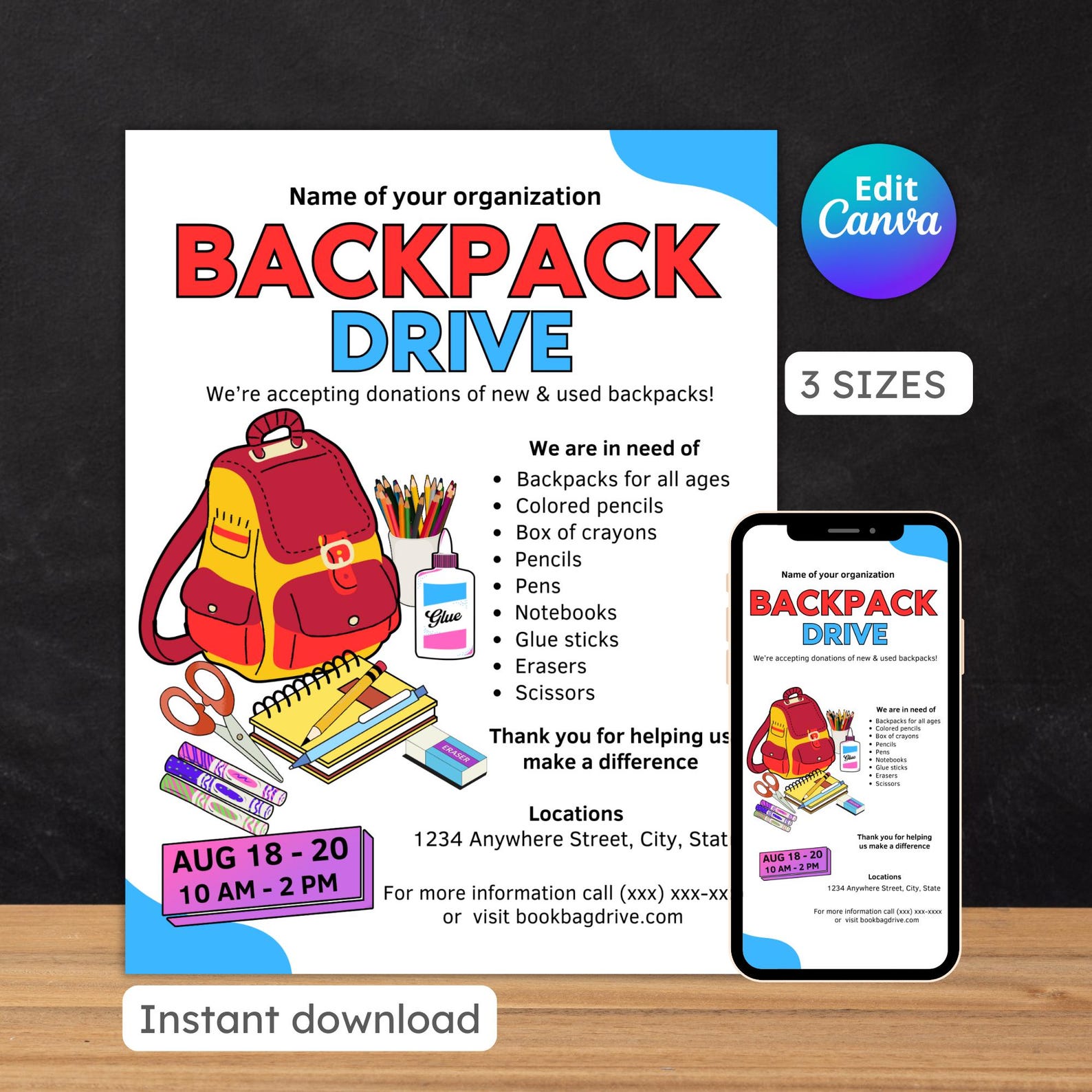 Backpack Drive Flyer Back to School Meet Teacher First Day School ...