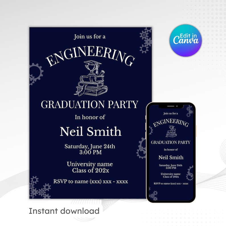 Engineering Graduation Party Invitation, Mechanical Engineer, Grad ...