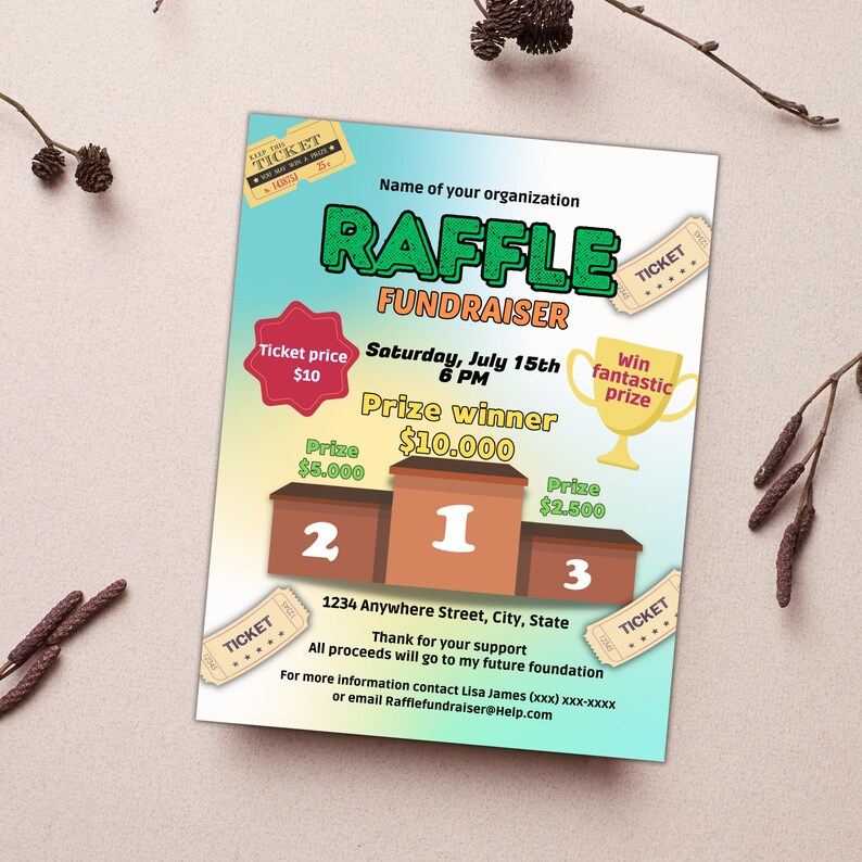 Raffle Fundraiser Flyer, Cash Raffle Flyer, Pto Pta Donation ...