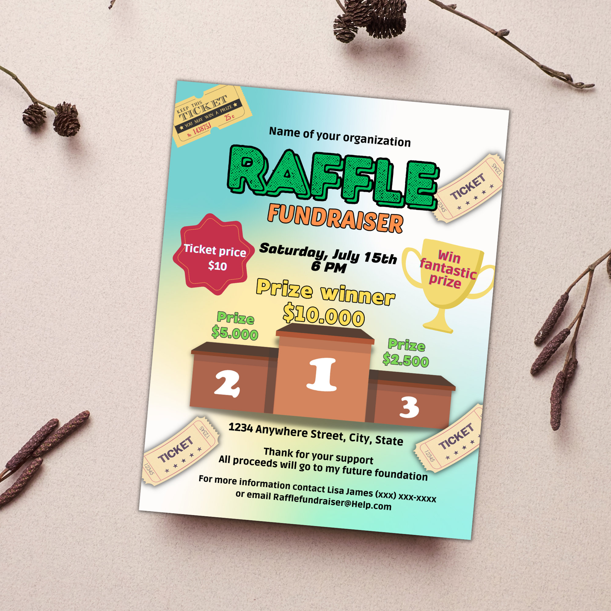 Raffle Fundraiser Flyer Cash Raffle Flyer Pto Pta Donation Volunteers ...