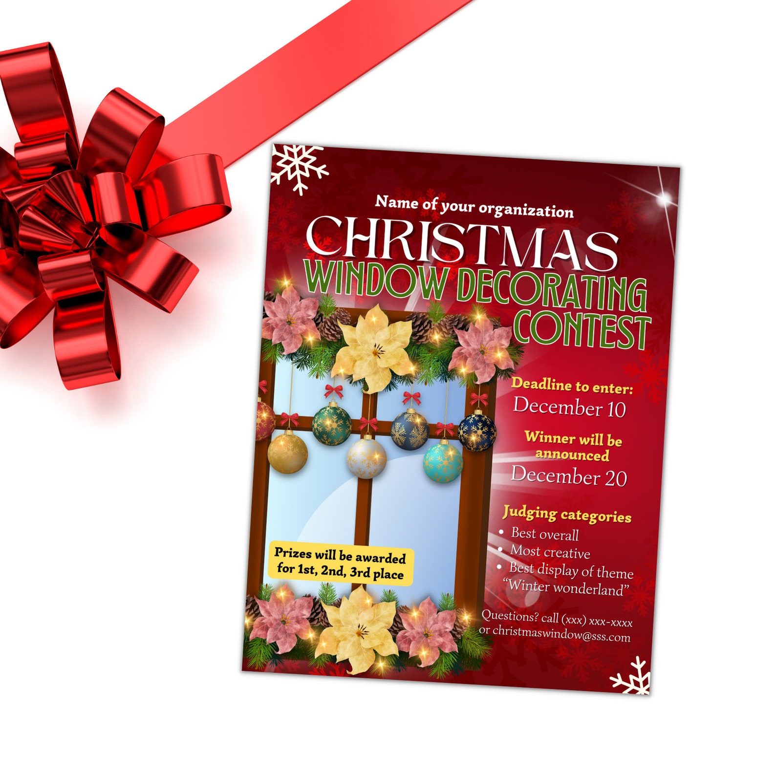 Christmas Window Decorating Contest Flyer, Holiday Invitation ...