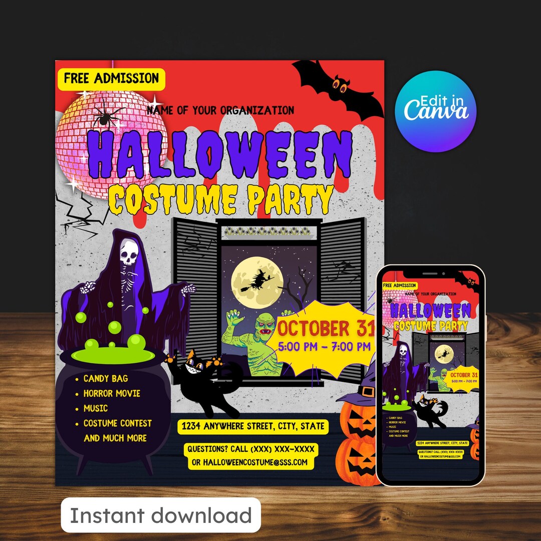 Halloween Costume Party Flyer Trick or Treat Witches Party Spooky ...