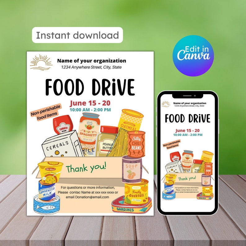 Editable Food Drive Flyer Church Fundraiser Canned Food Bank Flyer ...