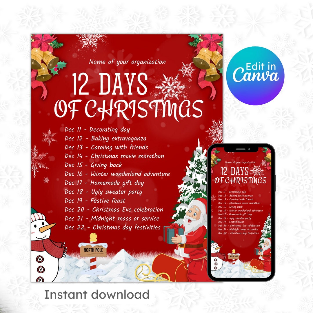 Editable 12 Days of Christmas Flyer: School PTO/PTA, Holiday Post ...
