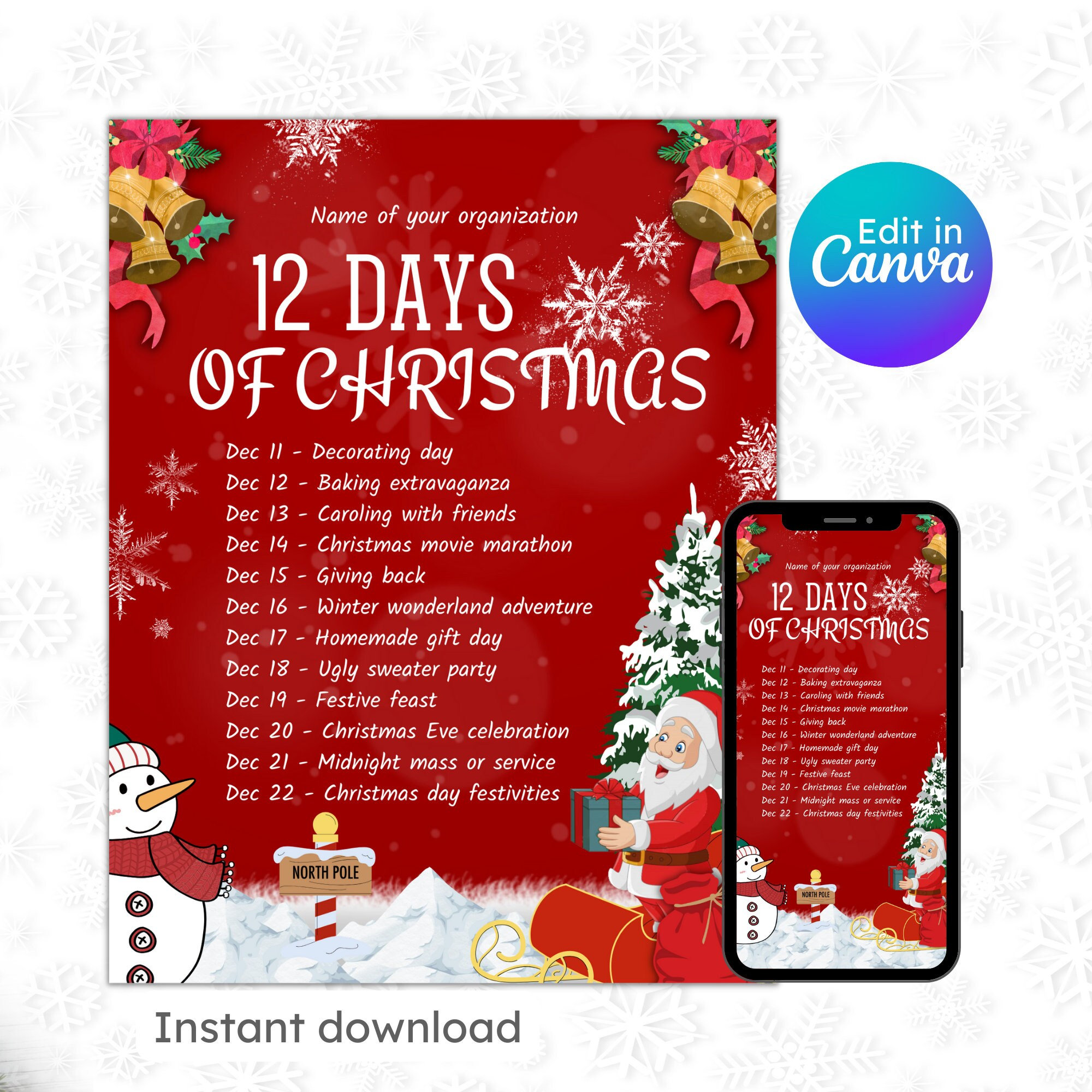 Editable 12 Days of Christmas Flyer: School PTO/PTA, Holiday Post ...