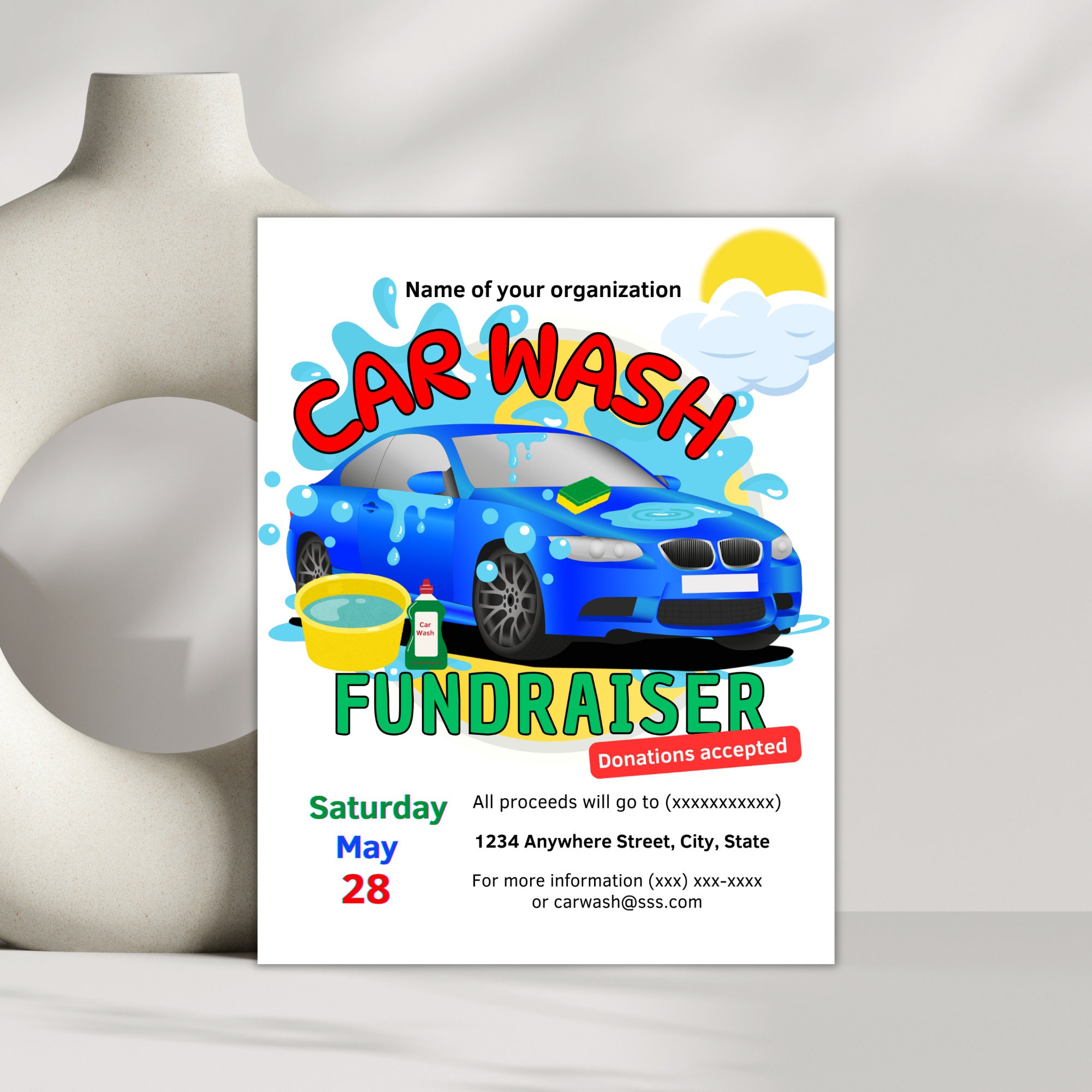 Car Wash Fundraiser Flyer, Automobile Clean, Community Event, Vehicle ...