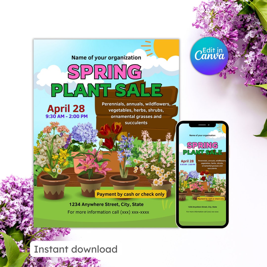 Spring Plant Sale Flyer Plant Fundraiser Church School Event Flower ...