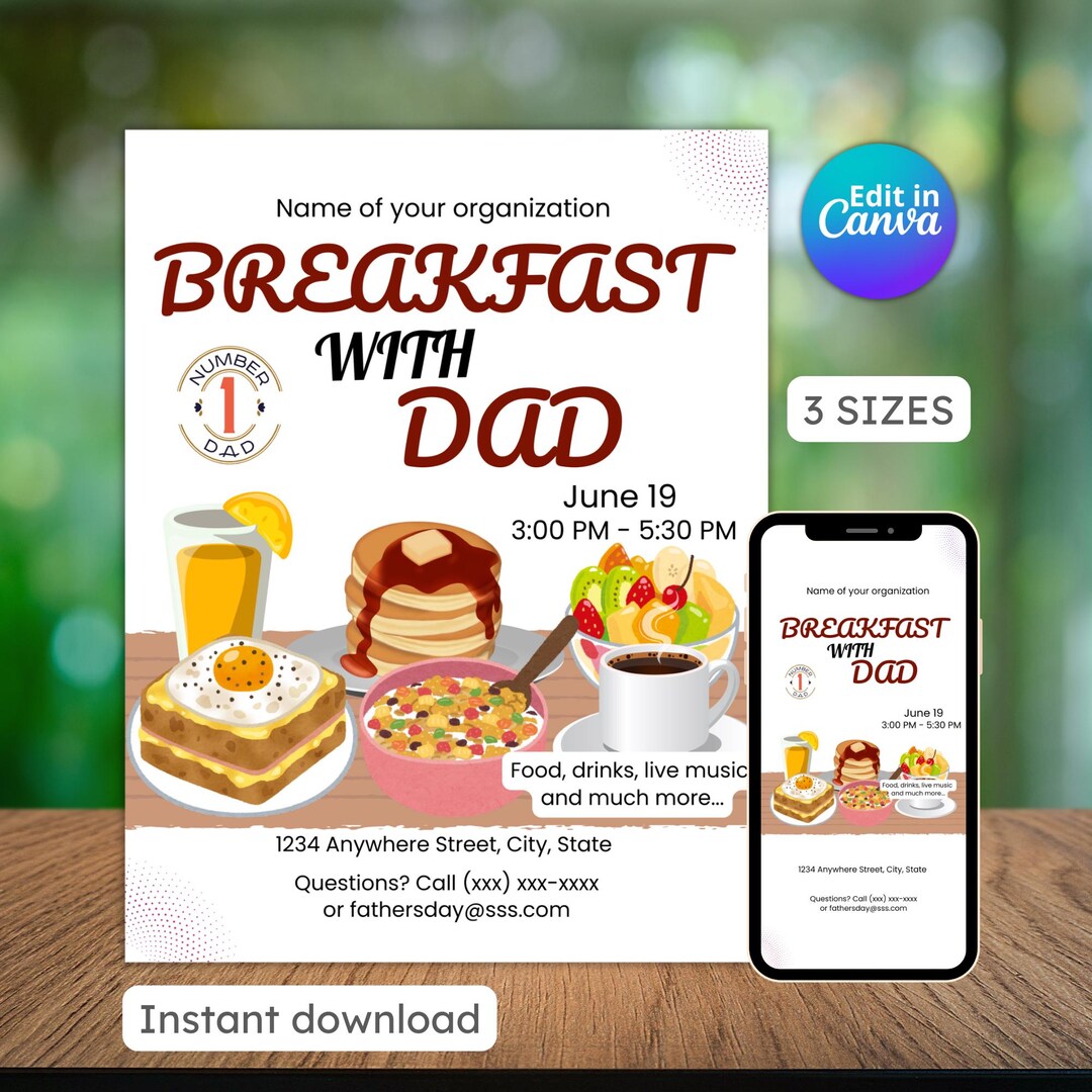 Breakfast With Dad Flyer, Lunch Invite, Fathers Day Event, Dad ...
