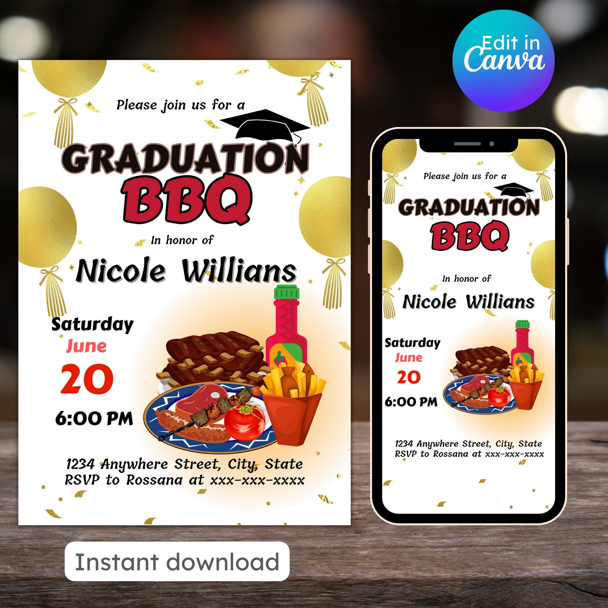 Editable Graduation Bbq Invite Highschool Graduation Online - Etsy