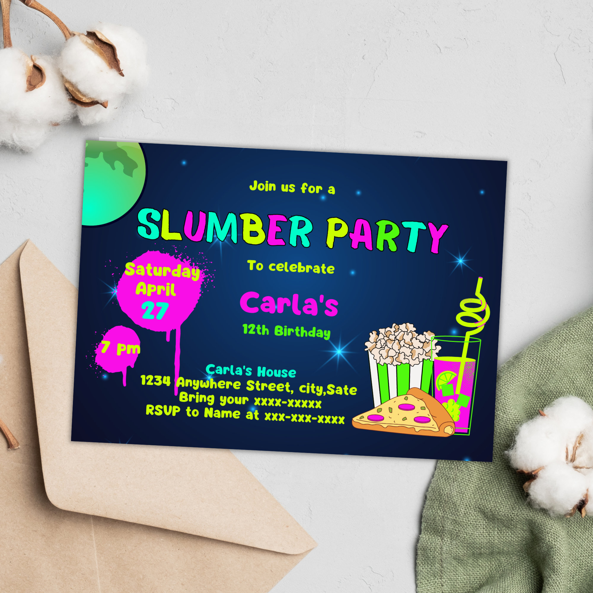 Slumber Party Invitation, Slumber Party Invite, Sleepover Party Invite ...