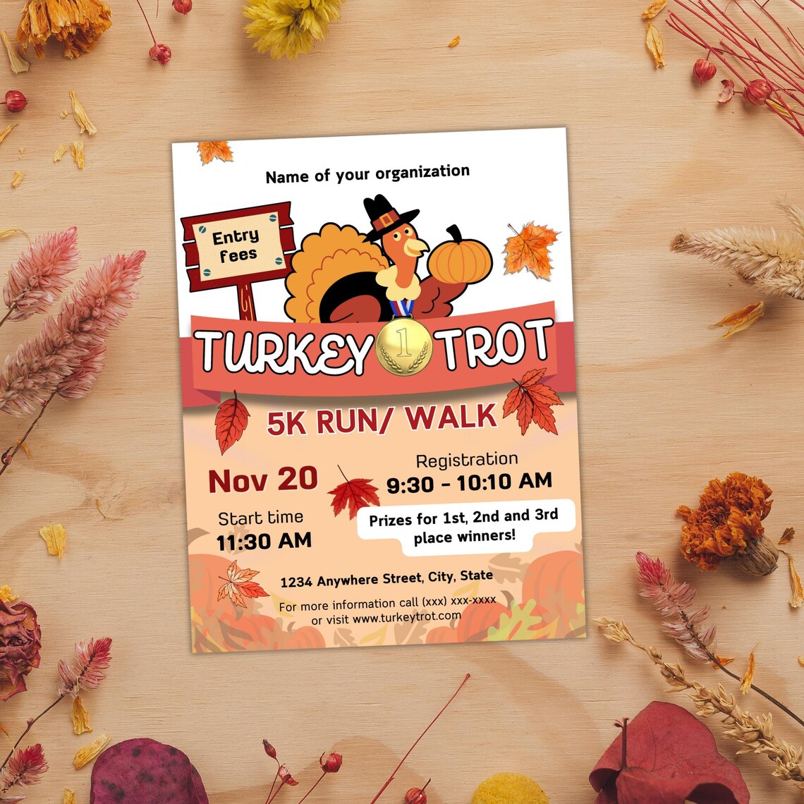 Turkey Trot Flyer 5k 10k Run Walk Thanksgiving Trot Fall School Run ...
