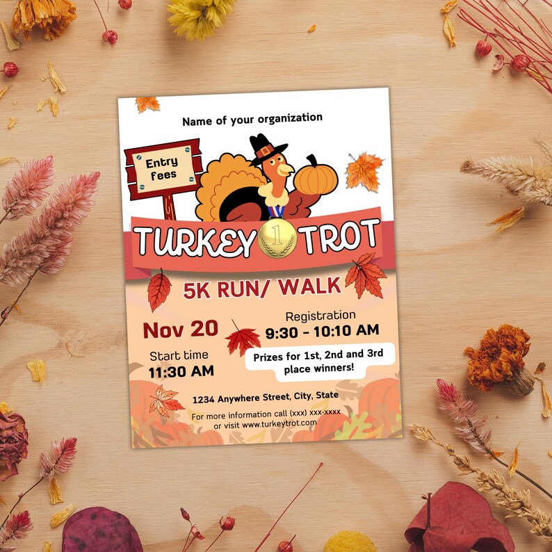 Turkey Trot Flyer 5k 10k Run Walk Thanksgiving Trot Fall School Run ...