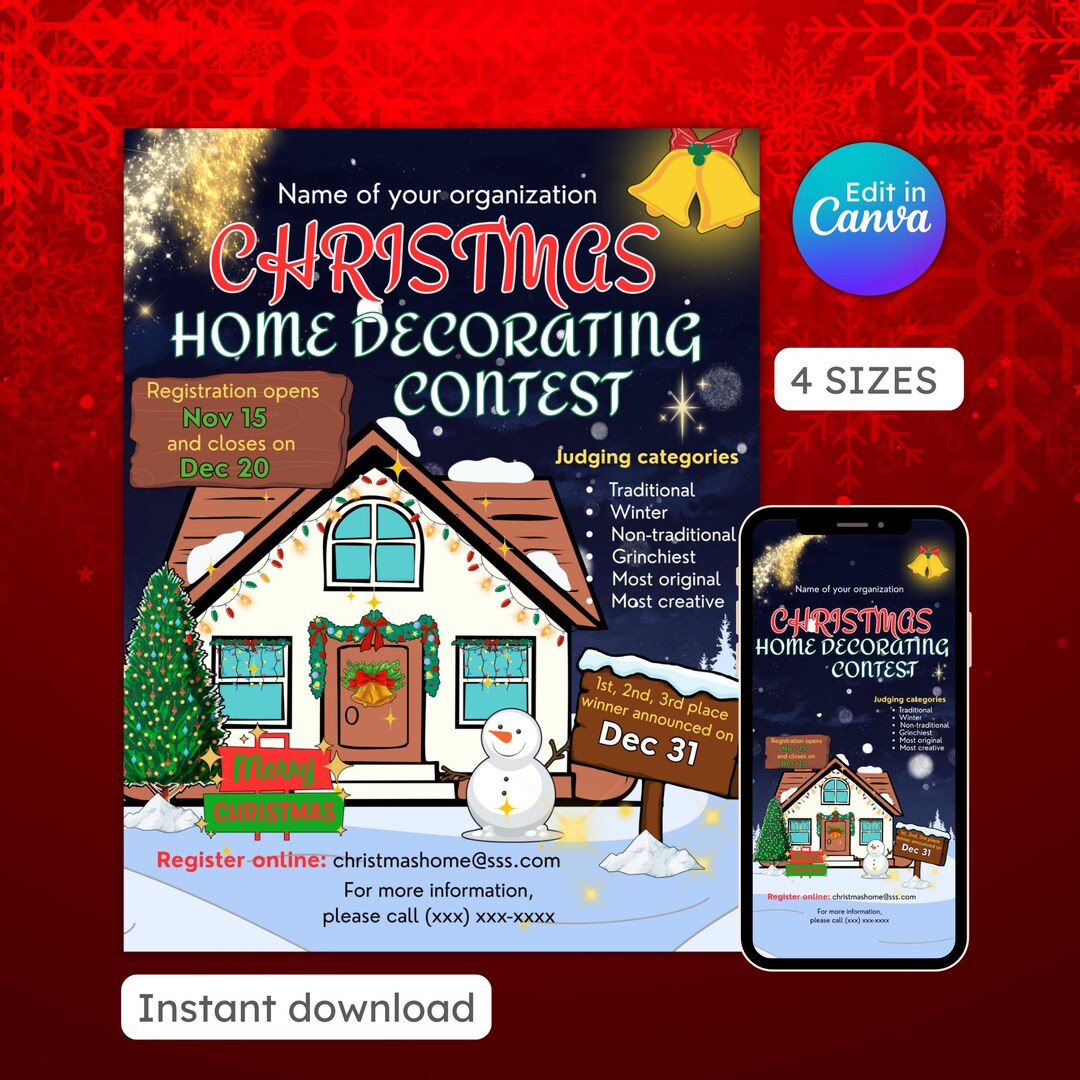 Christmas Home Decorating Contest Flyer, School Pto Pta, Decorated ...