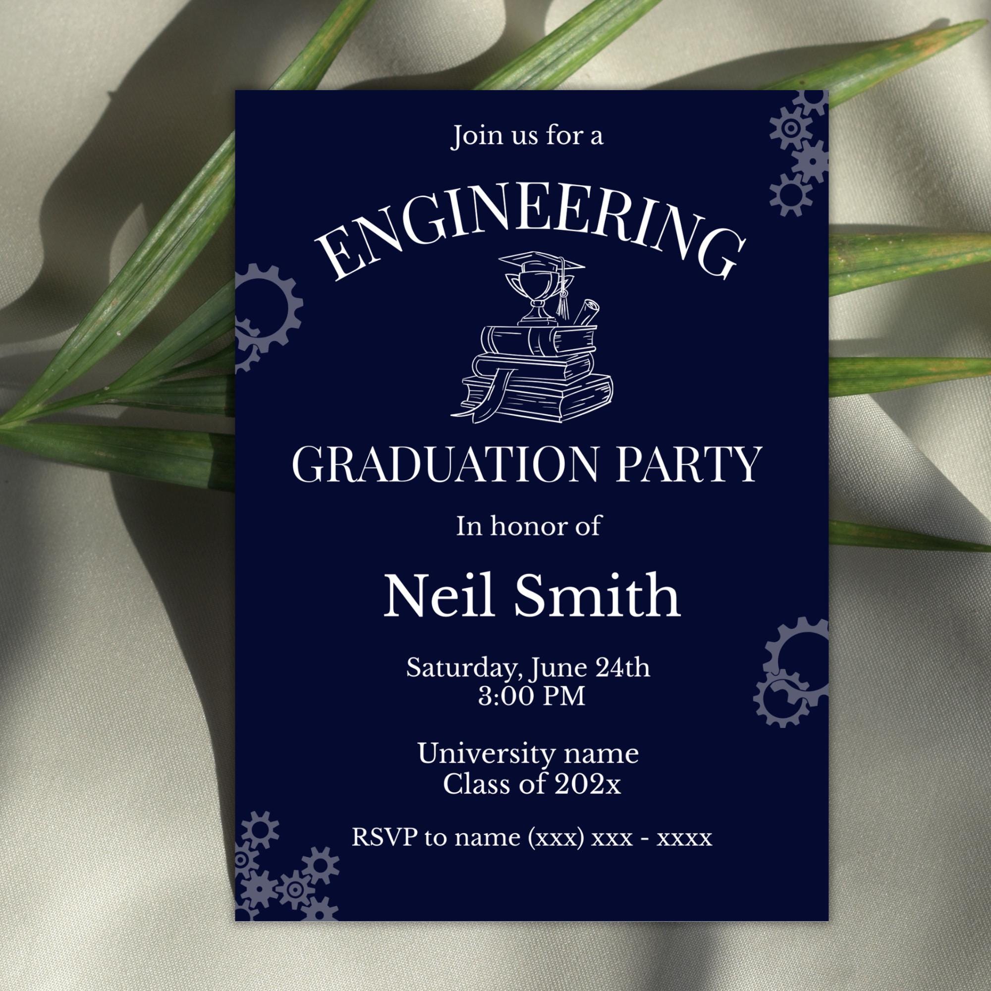 Engineering Graduation Party Invitation, Mechanical Engineer, Grad ...