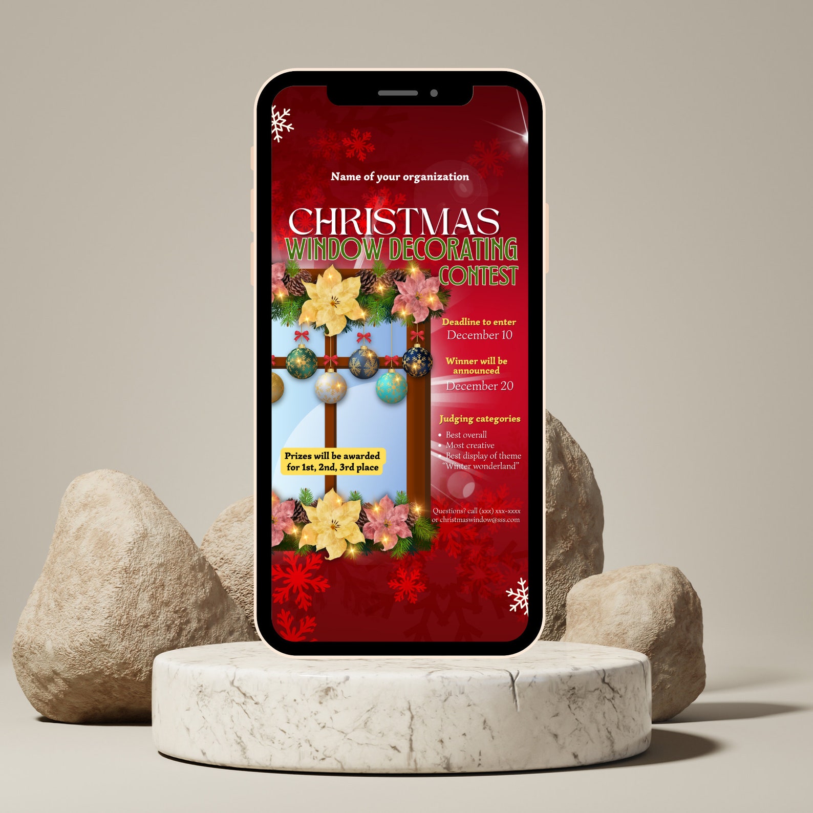 Christmas Window Decorating Contest Flyer, Holiday Invitation ...