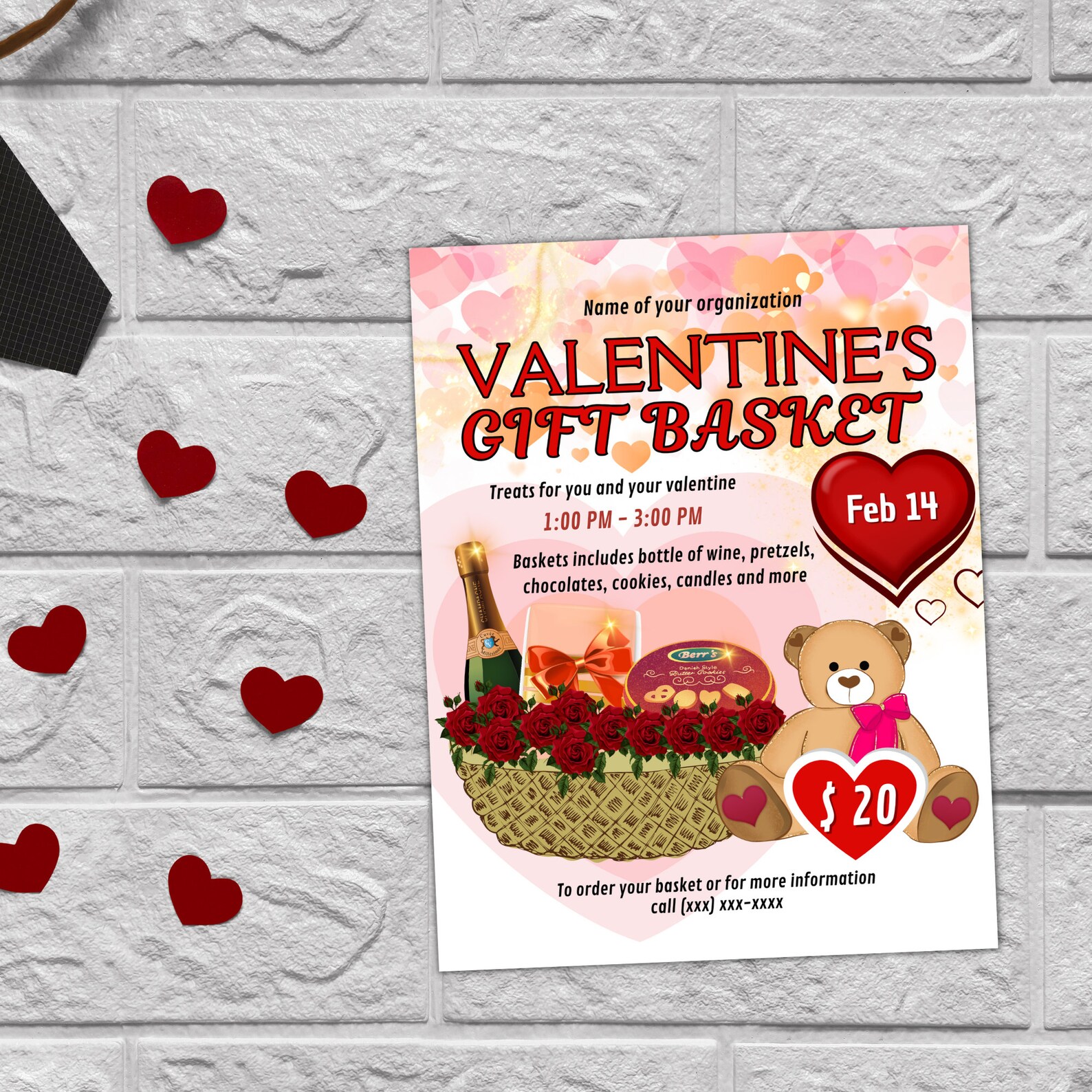 Valentine's Gift Basket Flyer, Be My Valentine, Heart Basket ...
