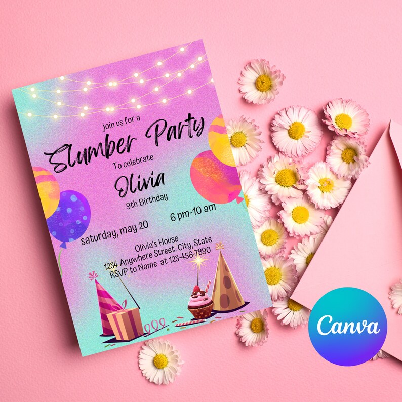 Editable Slumber Party Invitation Pajamas Party Slumber Party Invit