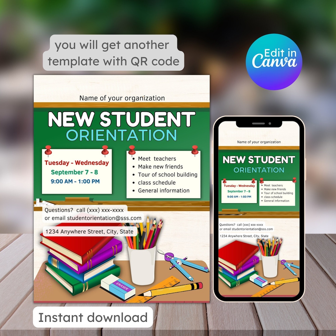 New Student Orientation Flyer, First Day of School, Meet the Teacher, Welcome to School for ...