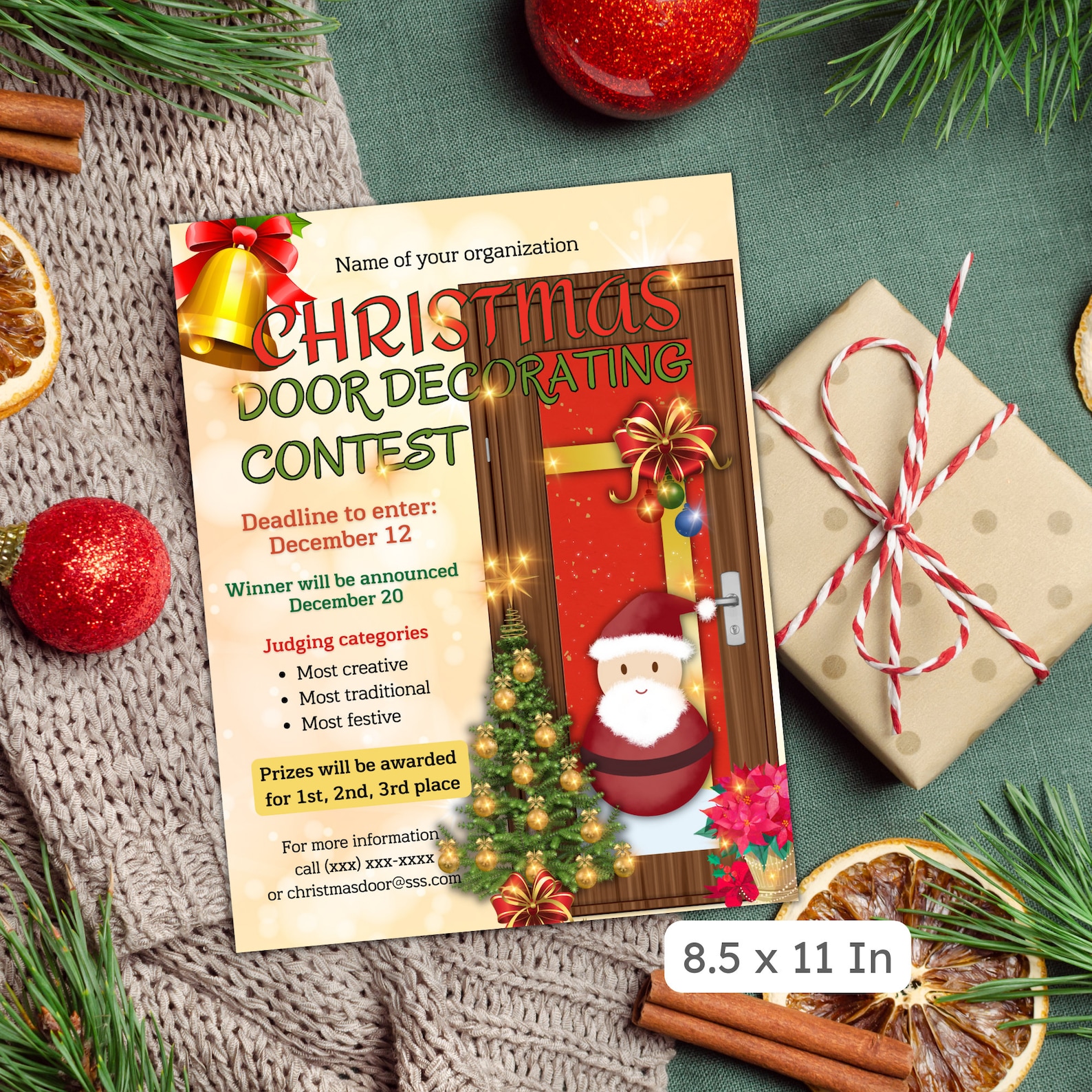 Christmas Door Decorating Contest Flyer, Photos With Santa, City Town ...