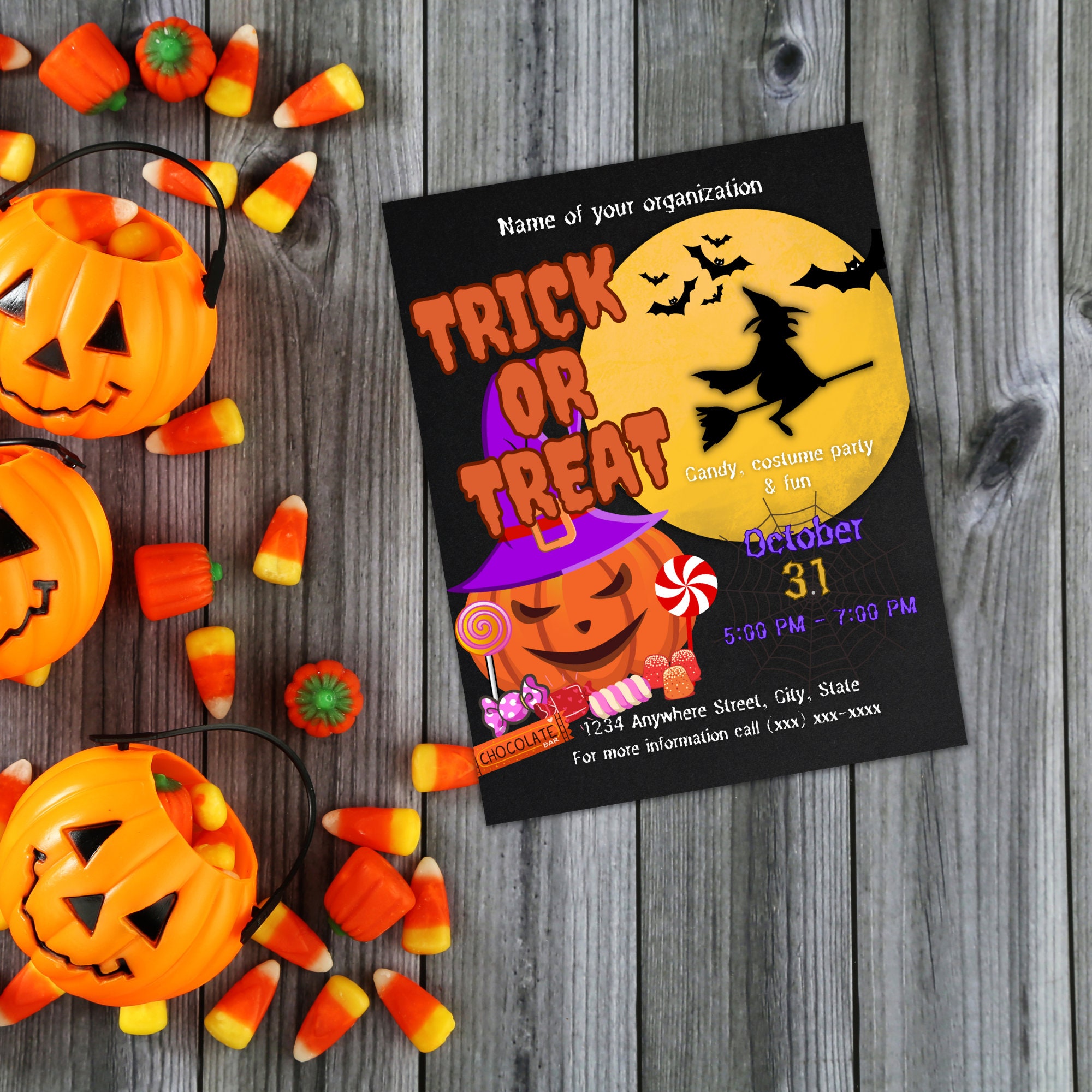 Trick or Treat Flyer, Halloween Party, Trunk or Treat, Costume Invite ...
